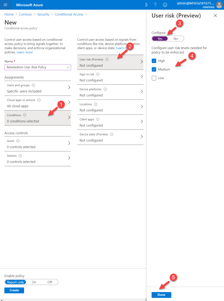 How to configure user risk-based Azure conditional access policies?