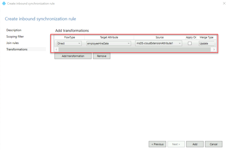 Synchronize value for employeeHireDate attribute